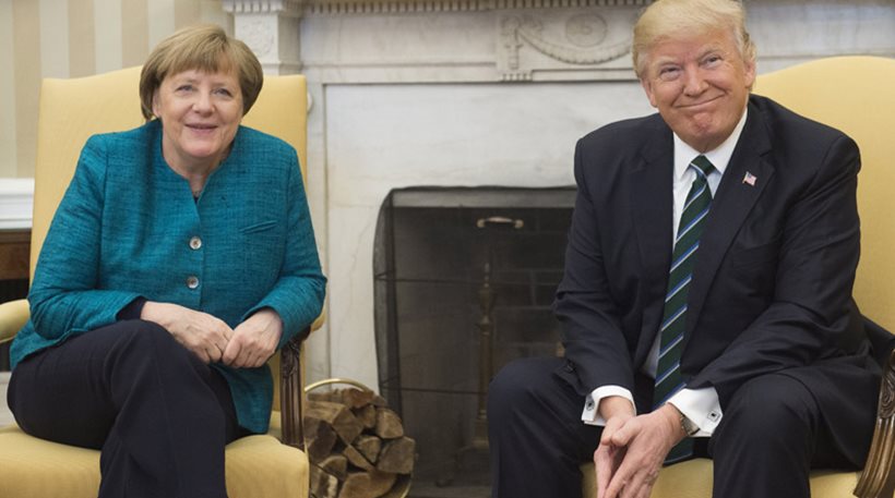 US President Donald Trump welcomes Angela Merkel - ProtoThema English