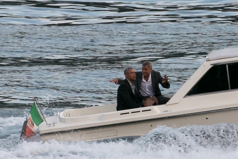 Barack & Michelle Obama join George & Amal Clooney for boat trip in ...
