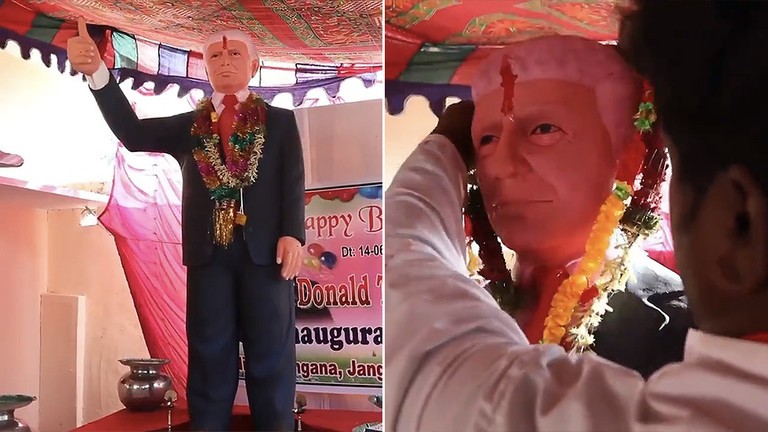 Man worships Trump statue as God (video) - ProtoThema English