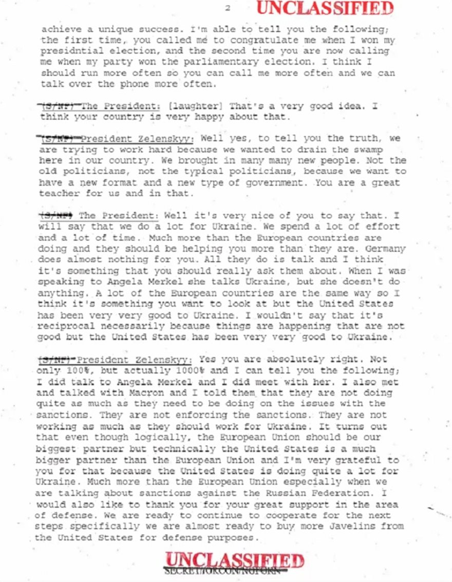 Transcript of Trump’s call with Ukrainian president released (see full ...