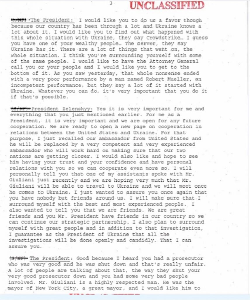 Transcript of Trump’s call with Ukrainian president released (see full ...