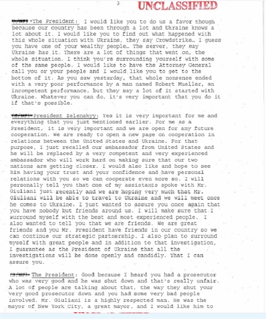 Transcript of Trump’s call with Ukrainian president released (see full ...