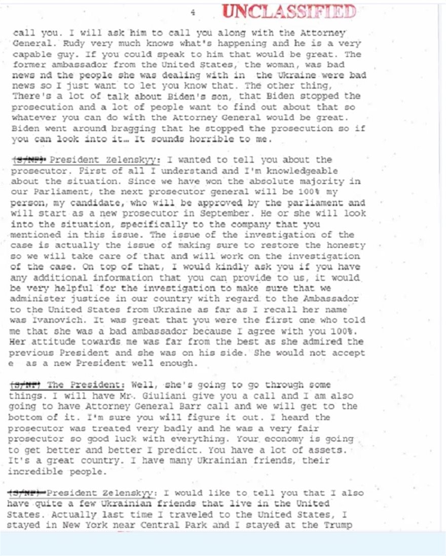 Transcript of Trump’s call with Ukrainian president released (see full ...