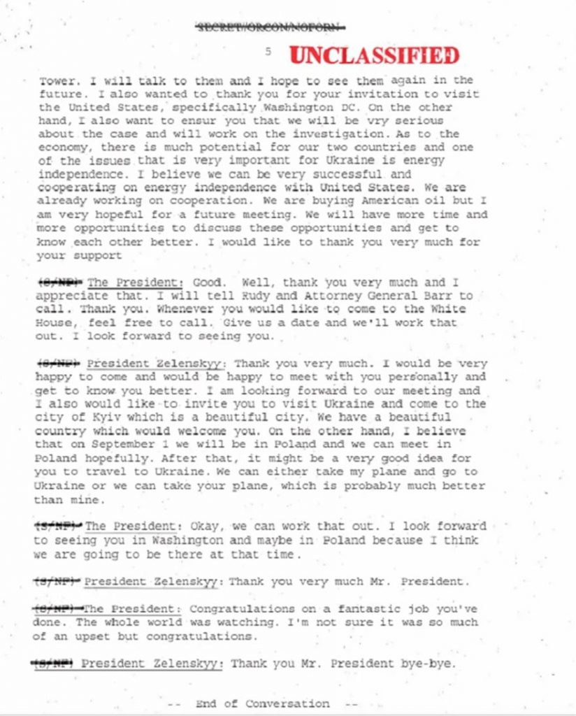 Transcript of Trump’s call with Ukrainian president released (see full ...