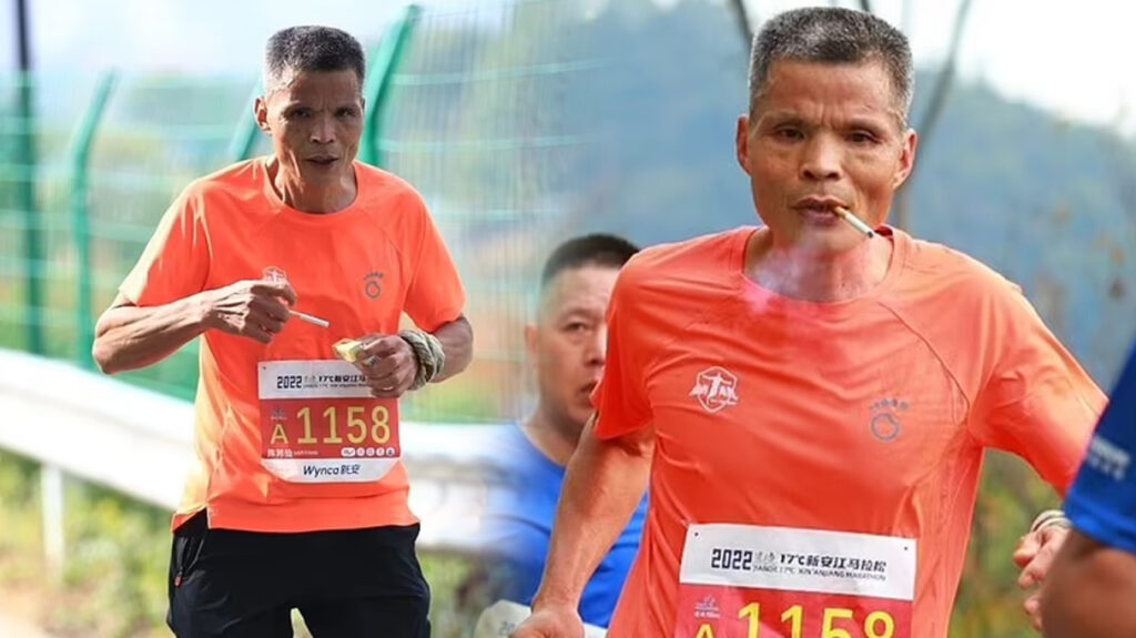 Chinese man runs entire marathon in three and a half hours while chain ...