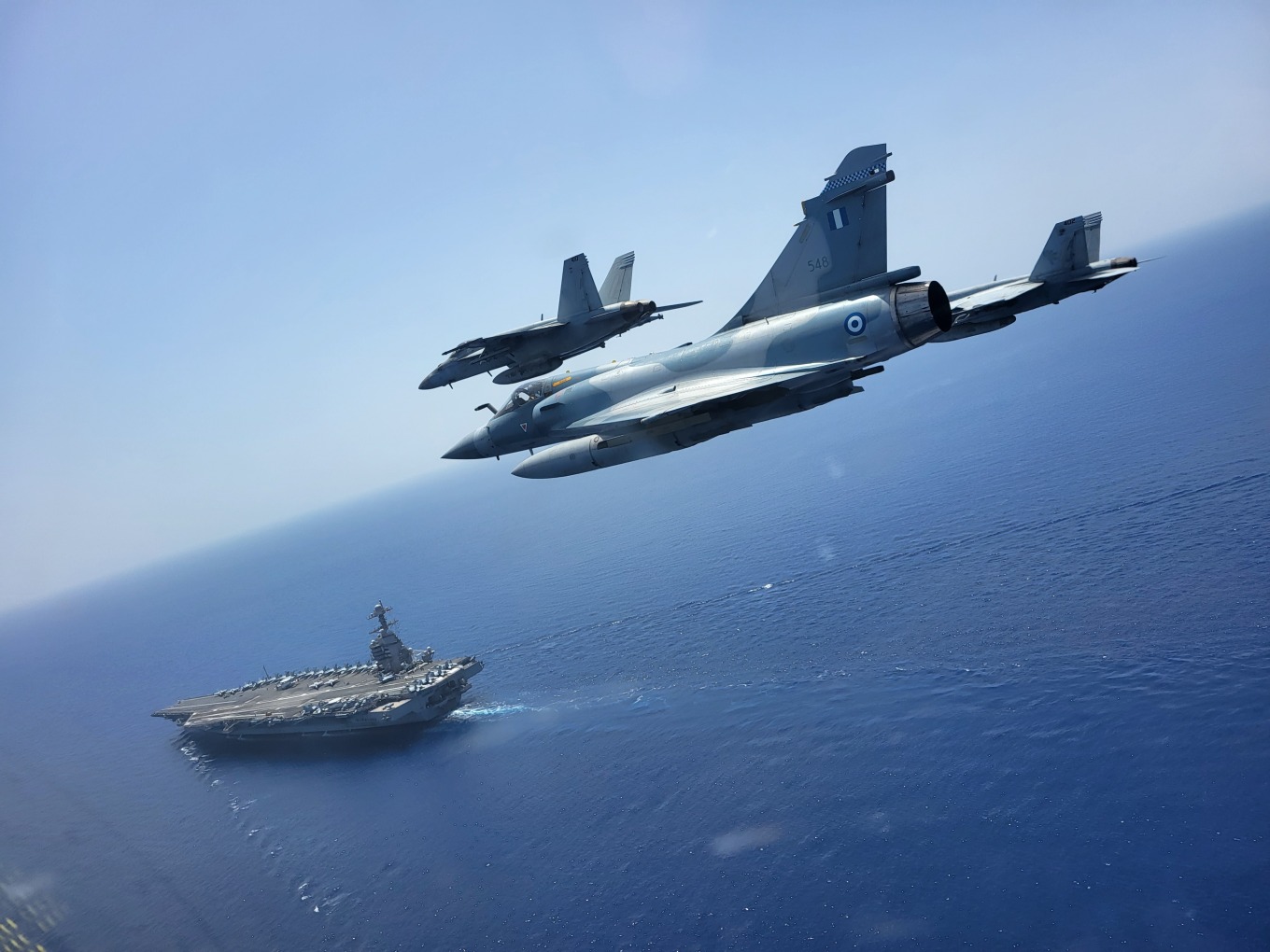 See Greek and U.S. fighters in aerial combat over the USS Gerald R ...