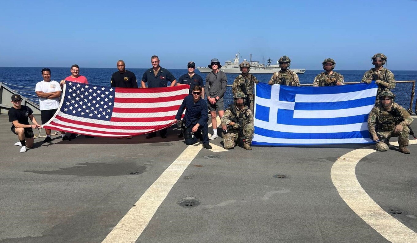 See Greek and U.S. fighters in aerial combat over the USS Gerald R ...