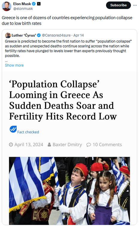 Elon Musk: "Greece is experiencing demographic collapse" - A warning ...