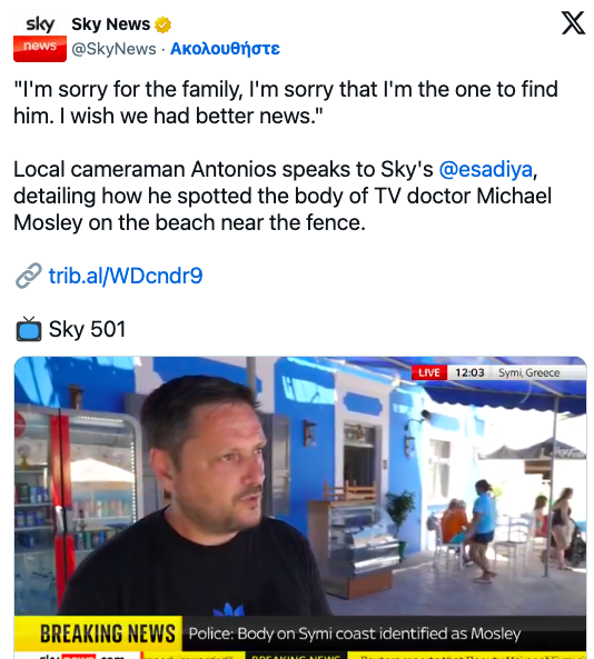 Cameraman Antonis Mystiloglou, who discovered the body of British BBC ...