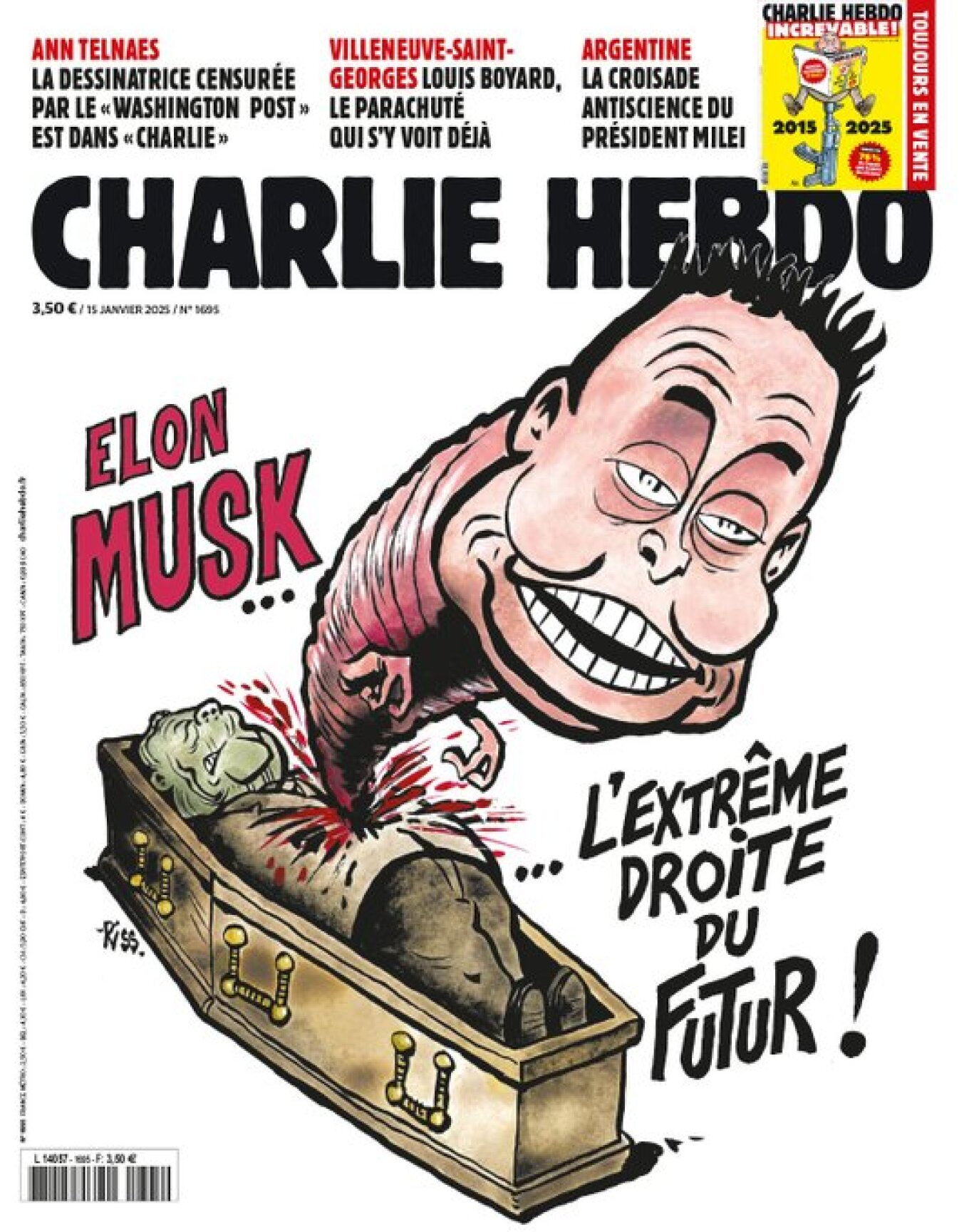 Charlie Hebdo's scathing cartoons of Elon Musk depict him being hurled ...