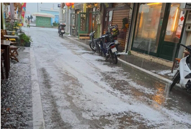 Raging torrents in Mytilene due to severe weather — streets look snow ...